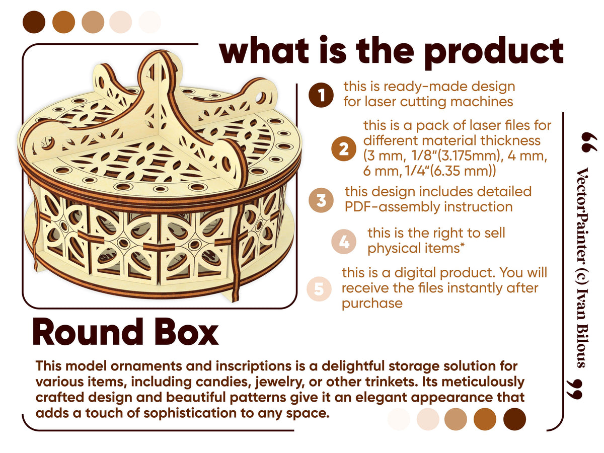 Patterned Round Box - Laser Cut File, Plywood Project – Vector Painter