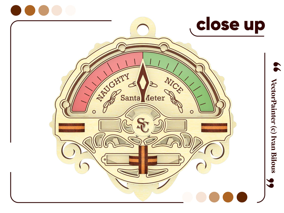 Santa Meter Ornament - SVG Laser Cut File, Naughty Nice Christmas ...