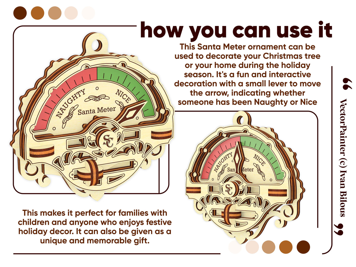 Santa Meter Ornament - SVG Laser Cut File, Naughty Nice Christmas ...