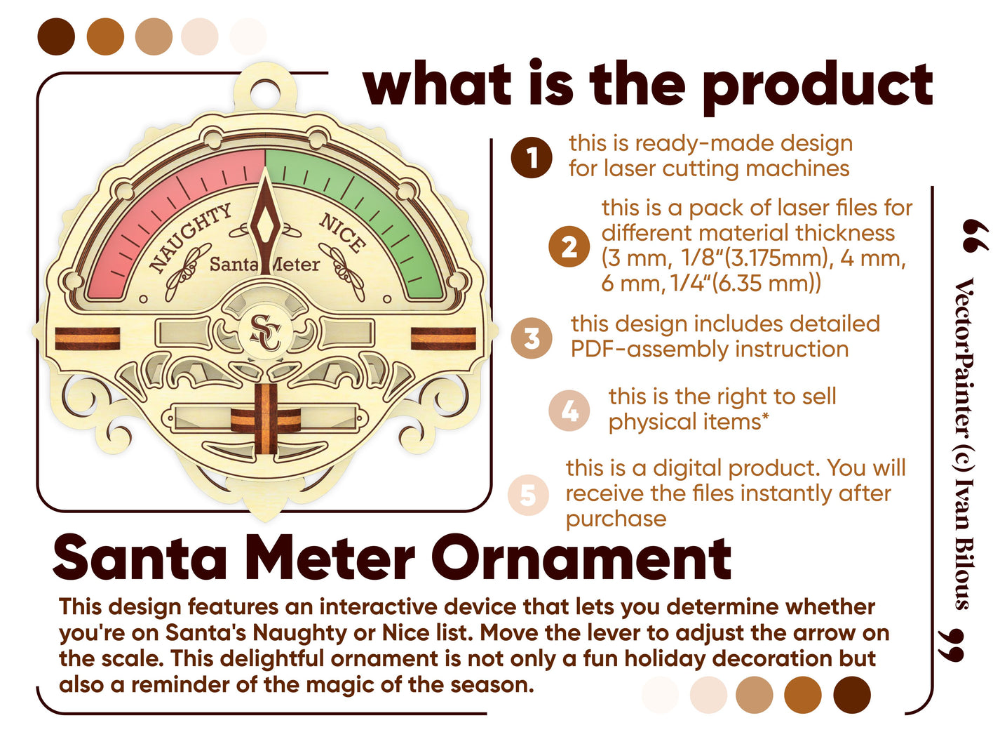 Santa Meter Ornament - SVG Laser Cut File, Naughty Nice Christmas ...