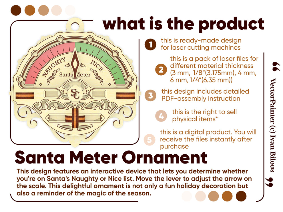 Santa Meter Ornament - SVG Laser Cut File, Naughty Nice Christmas ...