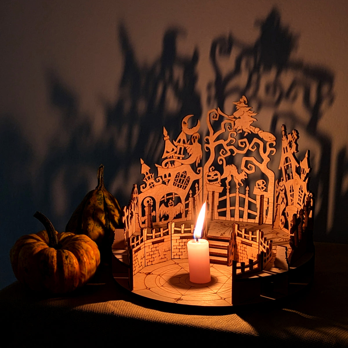 Halloween Scene - Laser Cut File, SVG plan of Shadow Lamp with Witch ...
