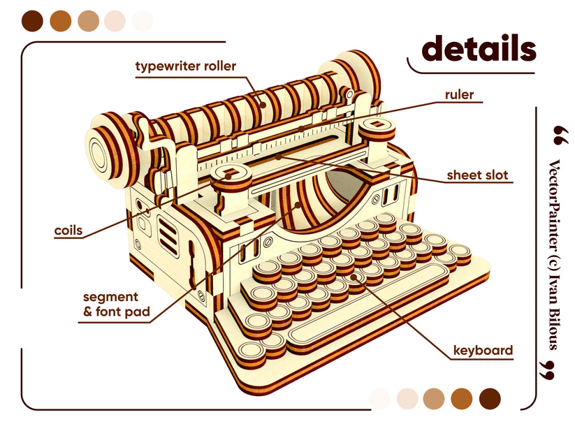 Typewriter miniature - Laser Cut File, Ready made plywood project ...