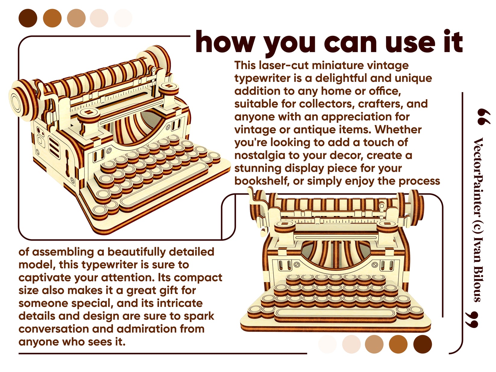 Typewriter miniature - Laser Cut File, Ready made plywood project ...