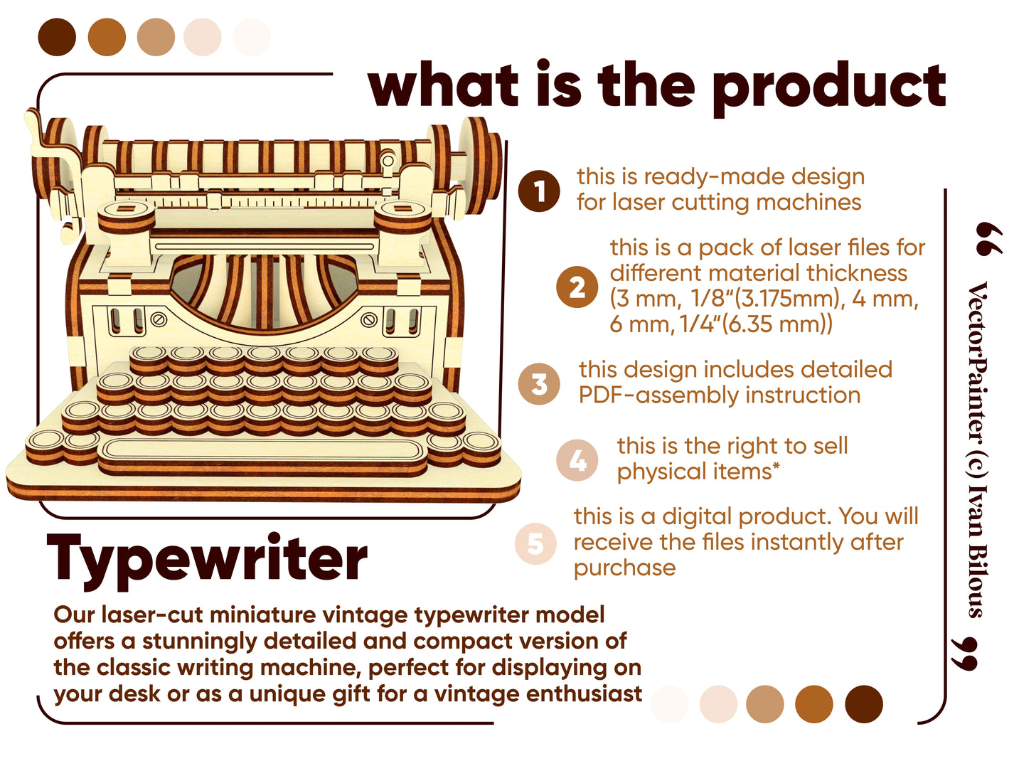 Typewriter miniature - Laser Cut File, Ready made plywood project ...