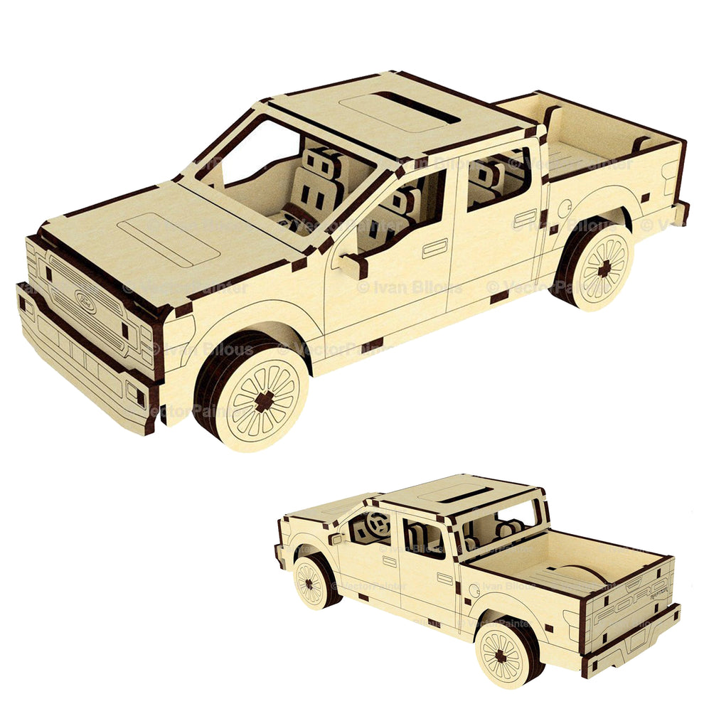 Car Model Pickup with Moving wheels - Laser Cut File, Plywood Project ...