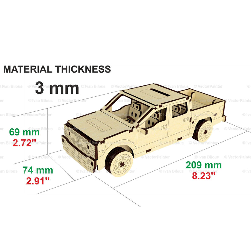 Car Model Pickup with Moving wheels - Laser Cut File, Plywood Project ...