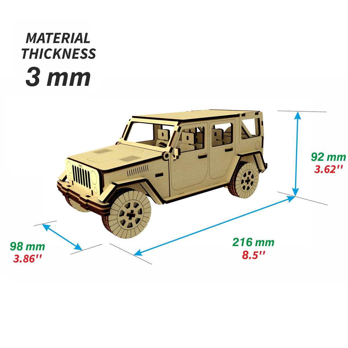 Off-road Car with Moving wheels Model - Laser Cut File – Vector Painter
